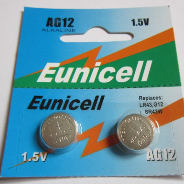 2x Eunicell AG12 LR43 G12 SR43W 1.5v Alkaline Button Cell Batteries ...